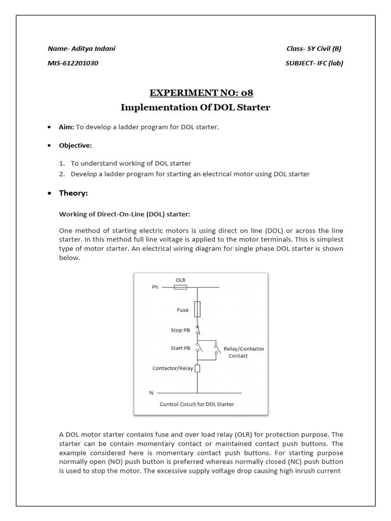 Exp8 - Implementation of DOL Starter - 612201030 | PDF | Electrical Equipment | Electrical ...
