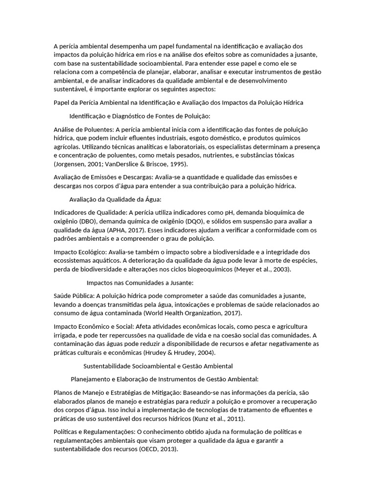 Perícia Ambiental e Poluição Hídrica | PDF | Poluição da água ...
