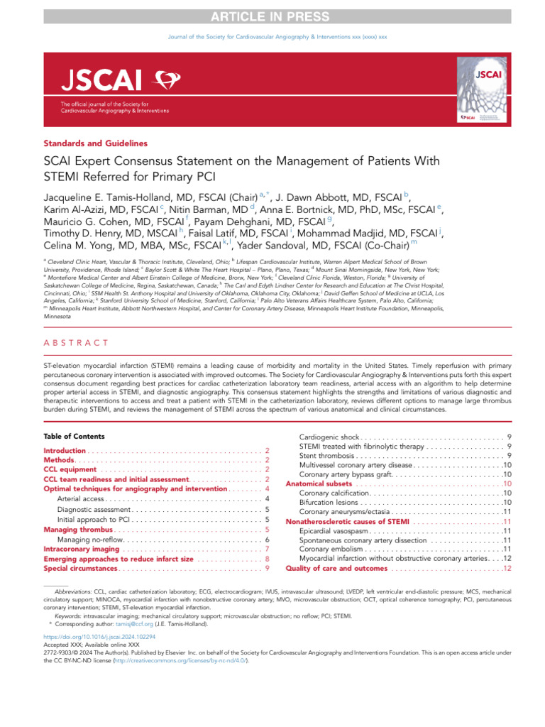 JSCAI STEMI Consensus Statement | PDF | Percutaneous Coronary ...