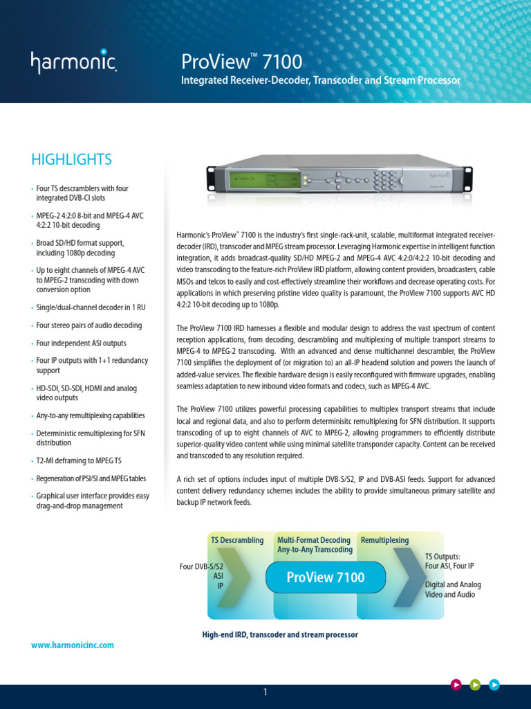 Harmonics - ProView7100 - Datasheet | PDF | Codec | Video