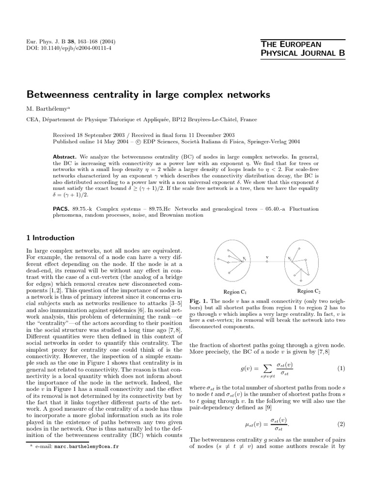 Betweenness Centrality in Large Complex Networks | PDF | Applied Mathematics