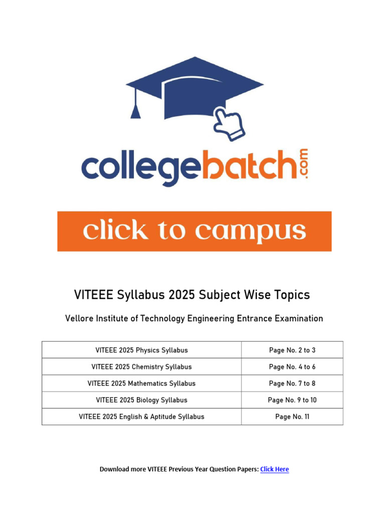 VITEEE Syllabus With Subject Topics | PDF | Line (Geometry) | Equations