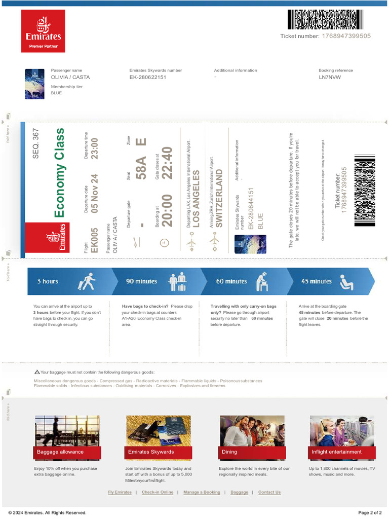 Olivia's E-Ticket Emirates. | PDF | Los Angeles International Airport ...