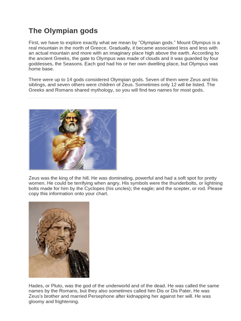 The Olympian Gods | PDF | Hades | Twelve Olympians