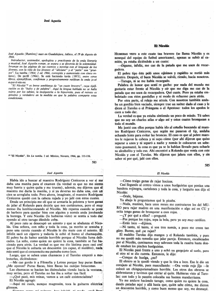 EL NICOLAS Anécdota José Agustín | PDF