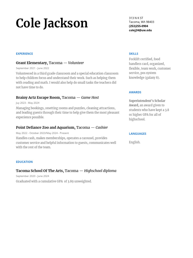 Cole Jackson's Resume and Experience | PDF