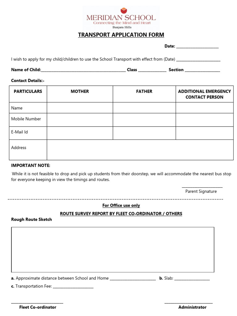 Transport Application Form | PDF