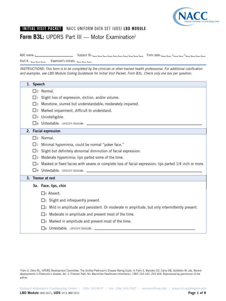 UPDRS - Motor Examination | PDF | Diseases And Disorders | Neurological ...