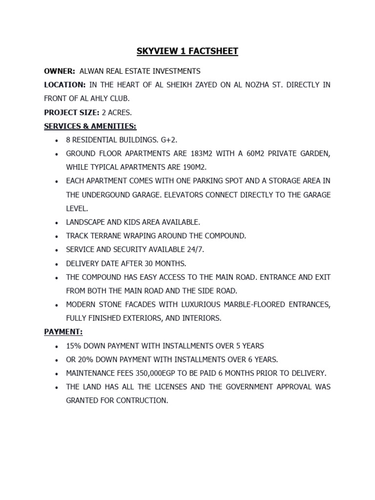 Skyview 1 Factsheet | PDF