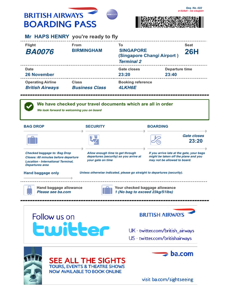 Hap Henry's e-Ticket British Airways | PDF | Transport | Civil Aviation