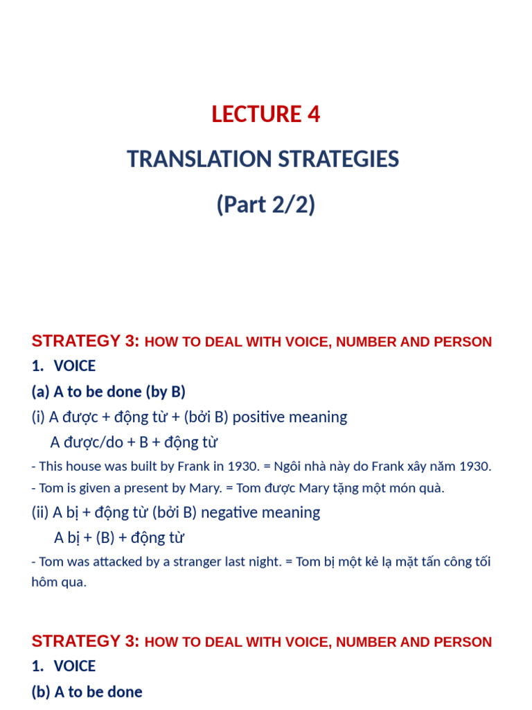 Translation Lecture 4 (Part 1) | PDF | Plural | Vietnamese People