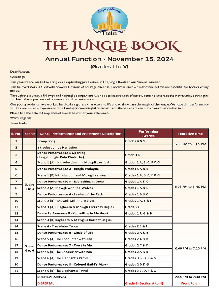 Annual Function Schedule November 15, The Jungle Book | PDF