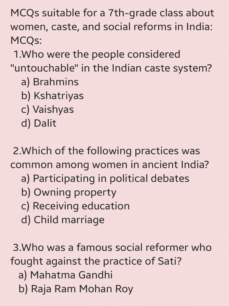 8th Women Caste and Reform | PDF