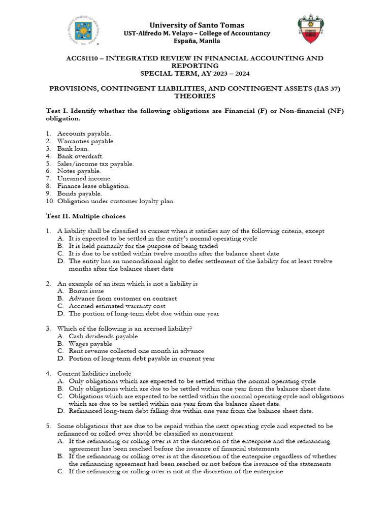 Acc51110 Provisions, Contingent Liabilities, and Contingent Assets ...