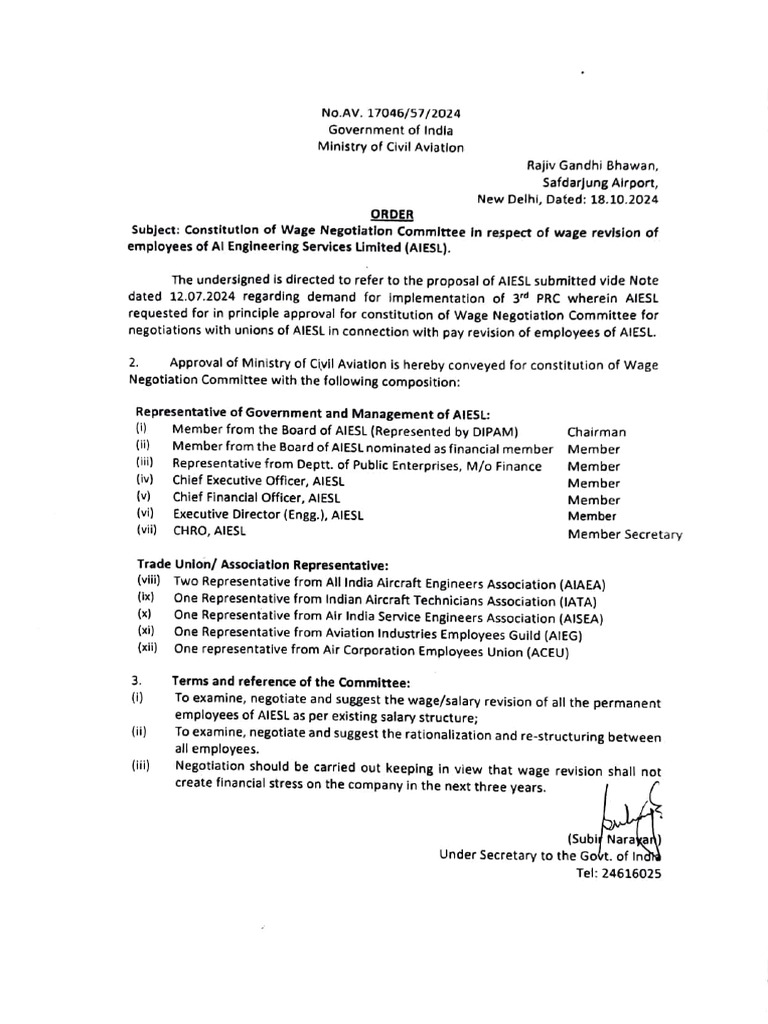 AIESL Wage Negotiation Committee Formed | PDF | Government