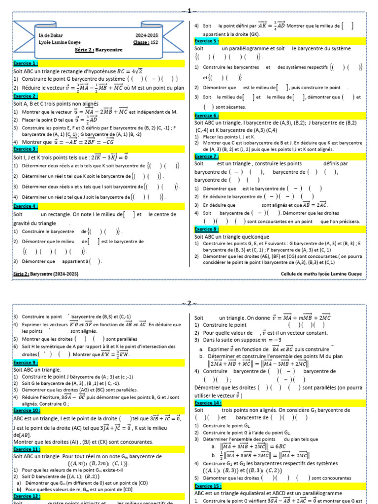 2024-2025-Maths-Classe-1S2-TD-2 - Barycentre | PDF | Astronomie | Astrométrie