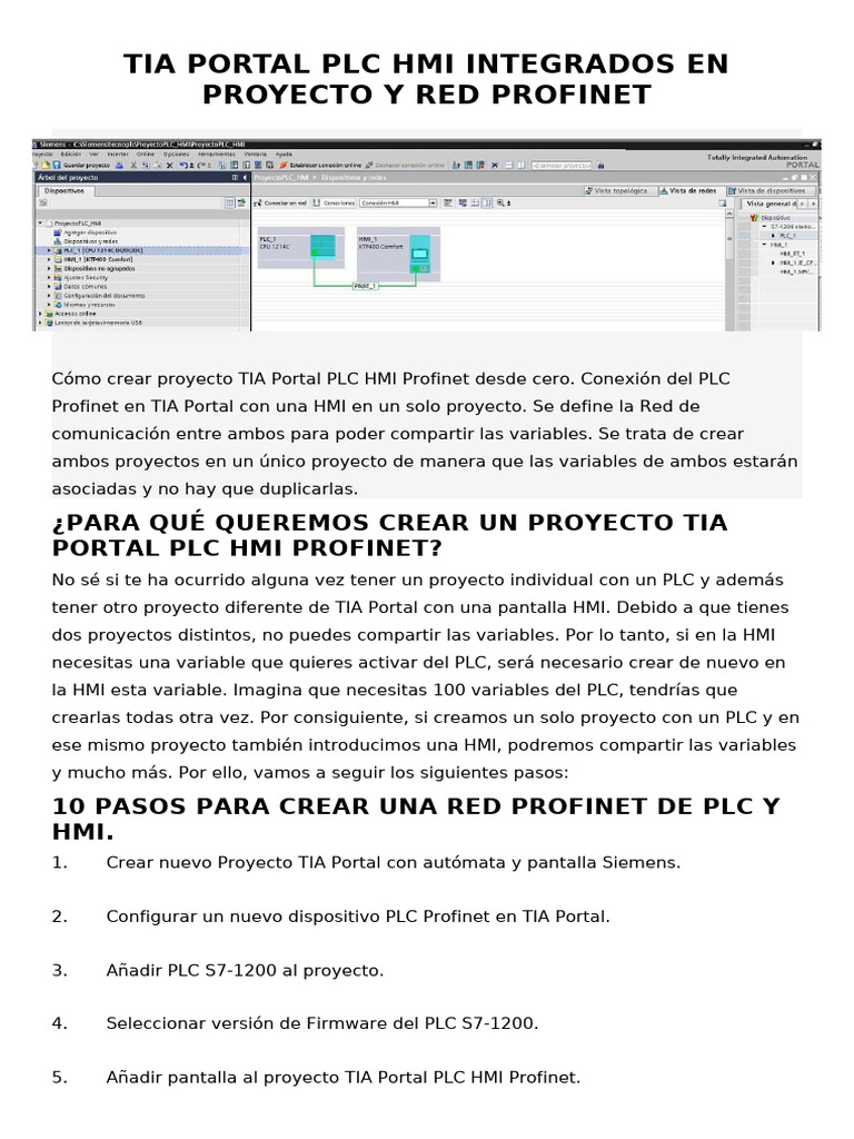 TIA PORTAL PLC HMI INTEGRADOS EN PROYECTO Y RED PROFINET | PDF | Controlador lógico programable ...