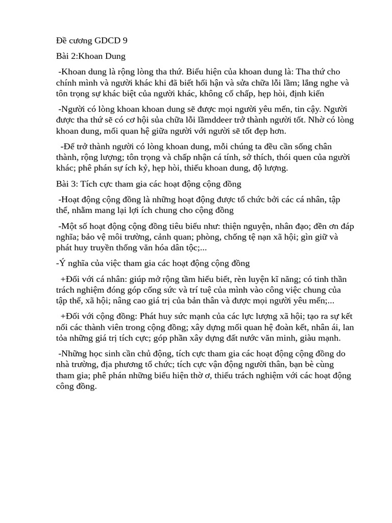 Đề cương GDCD 9 | PDF