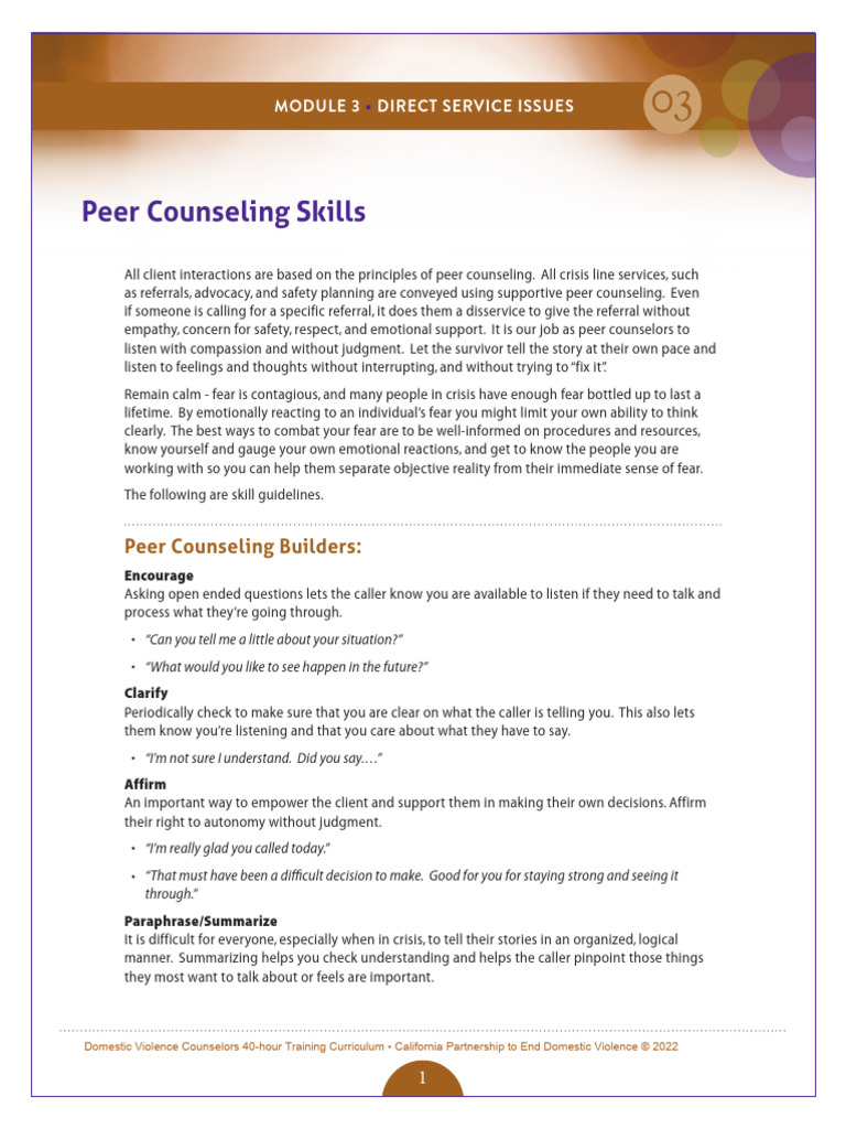 Module 3 Handout Counsel Skills | PDF | Domestic Violence | Fear