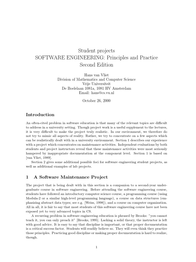 Student Projects SOFTWARE ENGINEERING: Principles and Practice Second ...