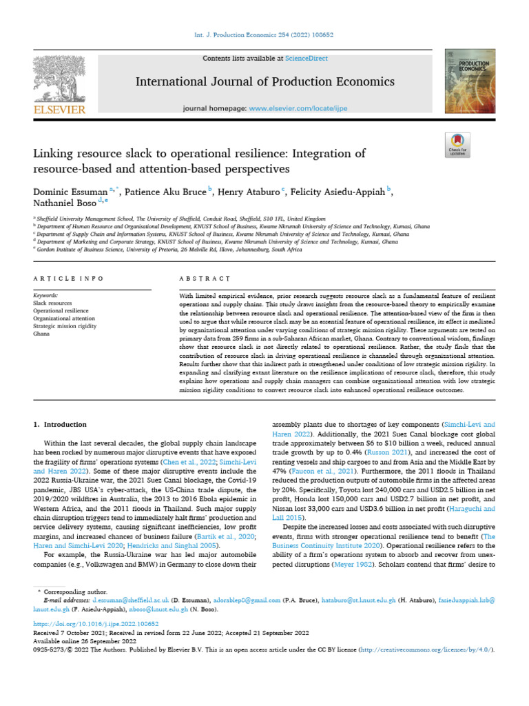 Essuman Et Al. (2022) | PDF | Psychological Resilience | Ecological Resilience