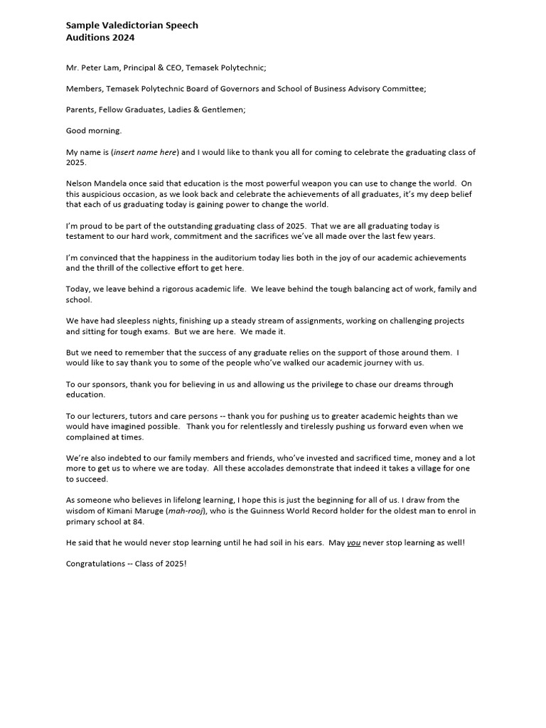Sample Valedictorian Speech | PDF
