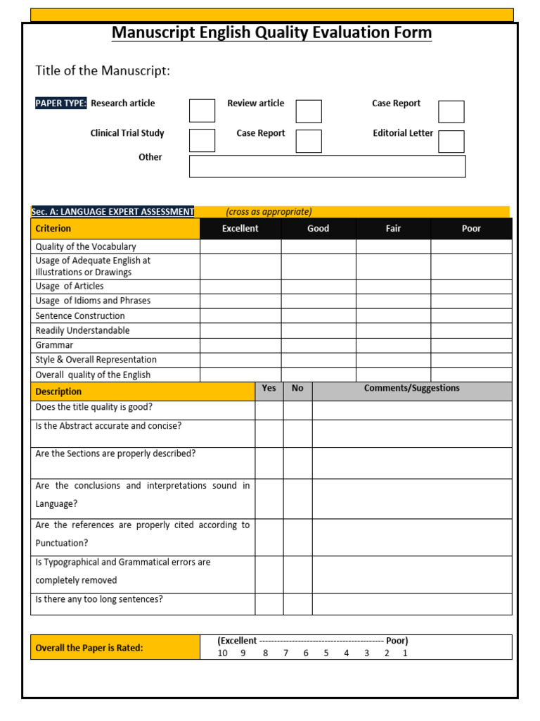 Manuscript English Quality Evaluation Form | PDF