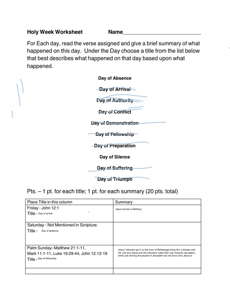 Holy Week Worksheet | PDF | Jesus | Resurrection Of Jesus