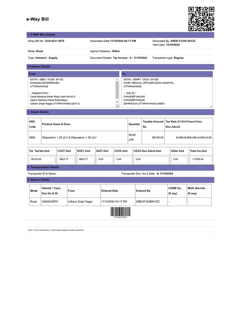 DIAMOND-BILL-06-E-Way Bill System-D | PDF | Economy Of India | Economies