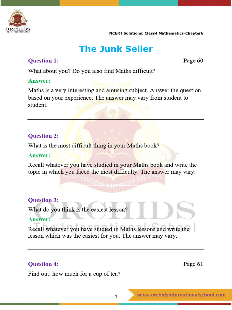 Grade 4 Chapter 6 The Junk Seller Compressed | PDF | Loans | Money