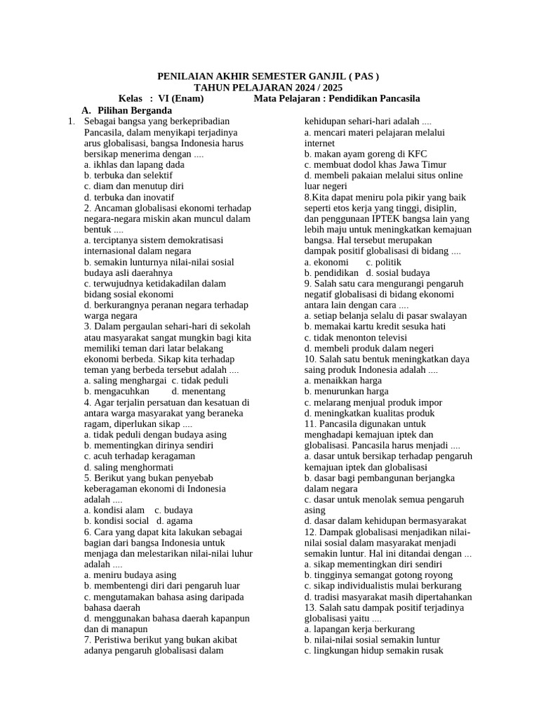 Soal PAS PPKN Ester | PDF