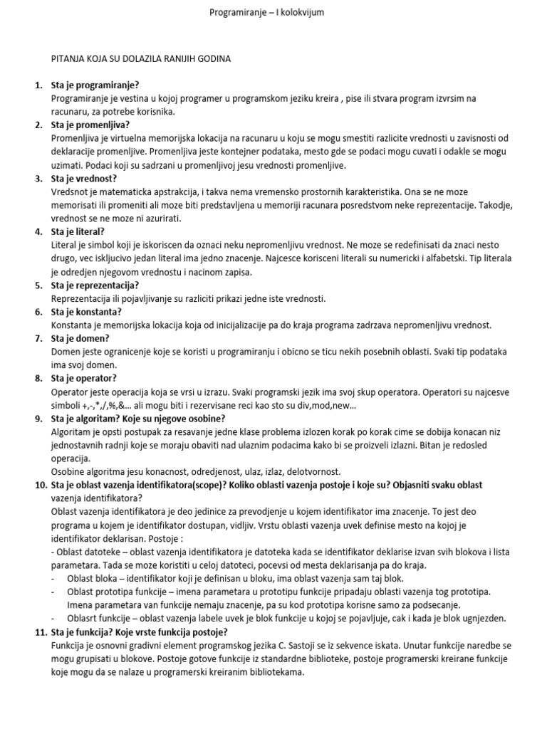 Programiranje Za I Deo Usmenog | PDF