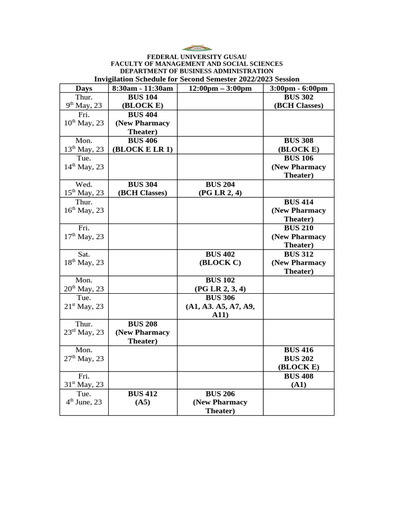 2nd Semester 2022 - 2023 Exams Time Table - 061544 | PDF