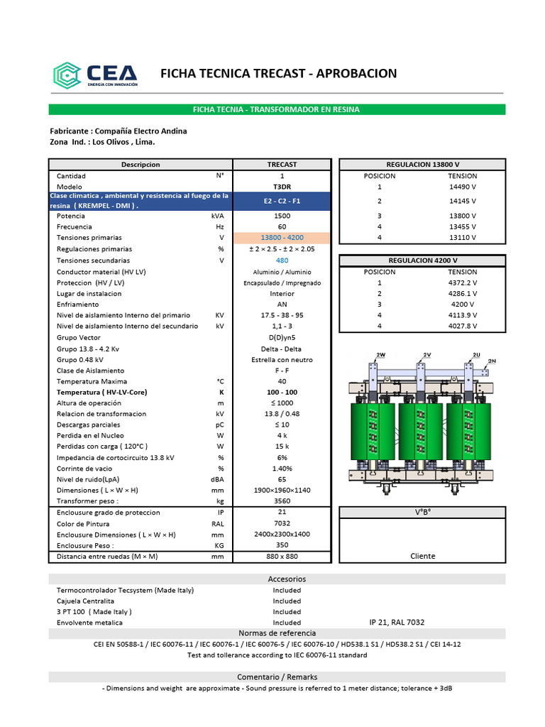 FICHA TECNICA - 1500kVA T3DR - TRECAST | PDF | Ciencias fisicas ...