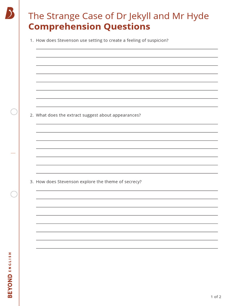 Jekyll and Hyde Comprehension Questions | PDF | Strange Case Of Dr ...