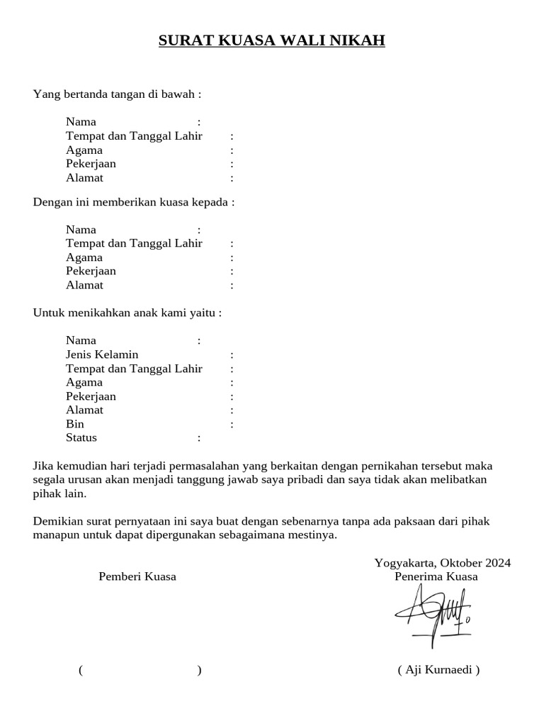 SURAT KUASA WALI NIKAH ( mbk eka )1 | PDF