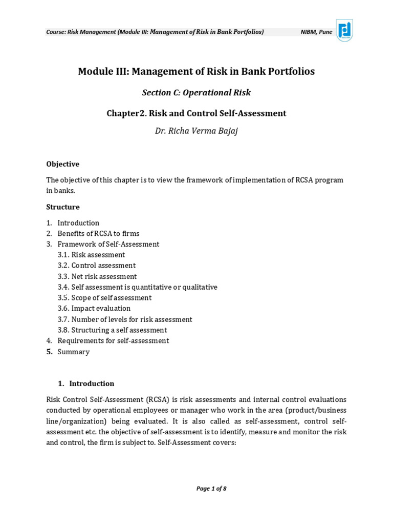 RSKMGT Module III Sec C Ch 2 Risk and Control Self Assessment | PDF ...