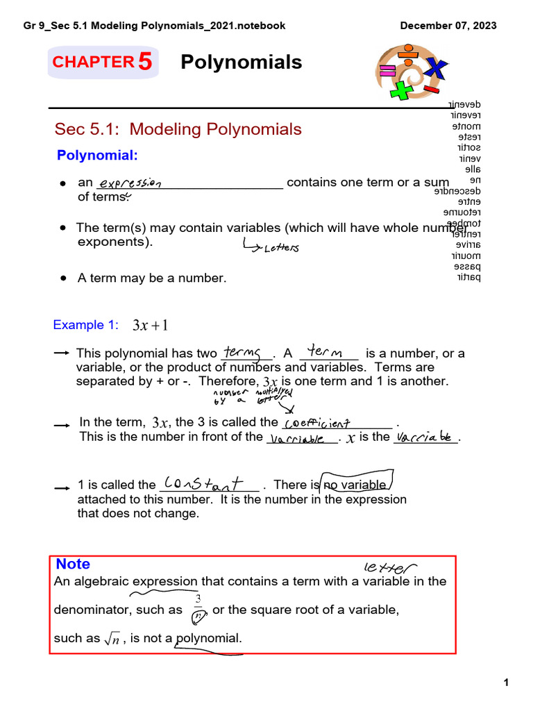 Unit 5 Notes - Complete | PDF | Polynomial | Algebra