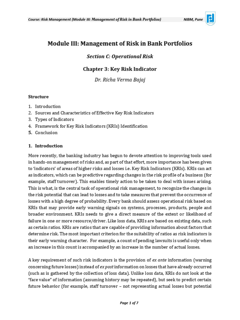RSKMGT Module III Sec C Ch 3 Key Risk Indicator | PDF | Risk | Risk ...