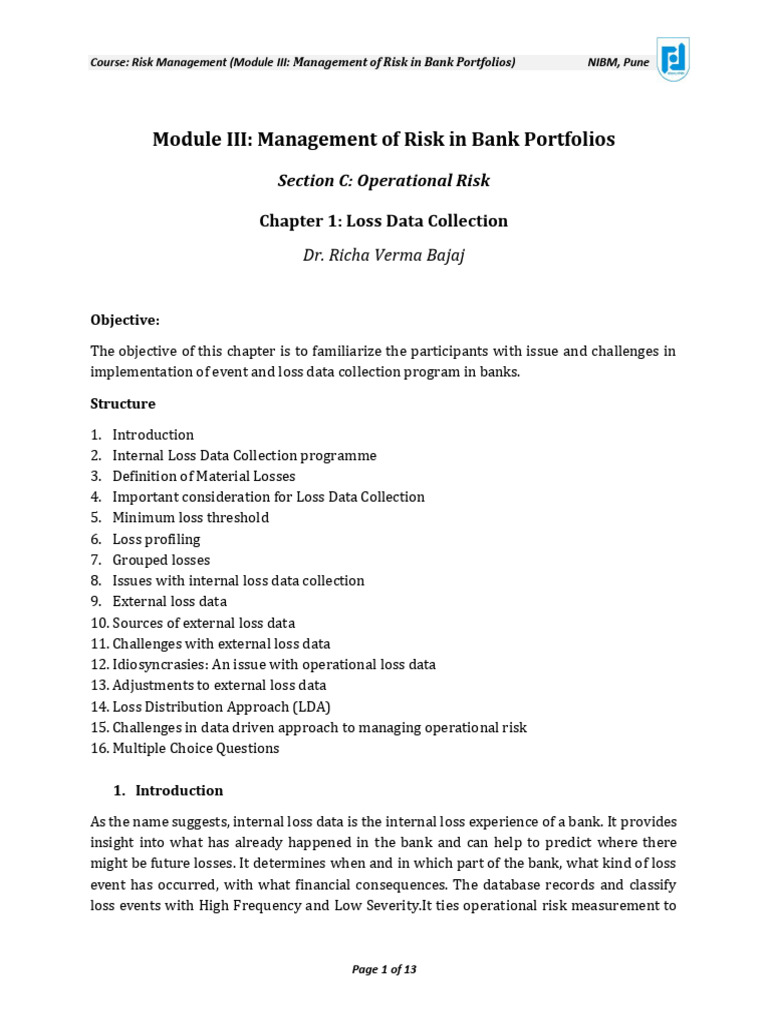 RSKMGT Module III Sec C CH 1 Loss Data Collection | PDF | Operational ...