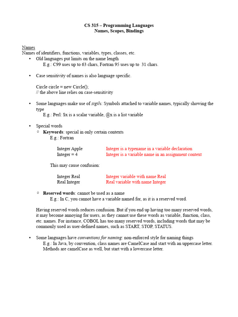 Name Scope Bindings | PDF | Variable (Computer Science) | Reserved Word