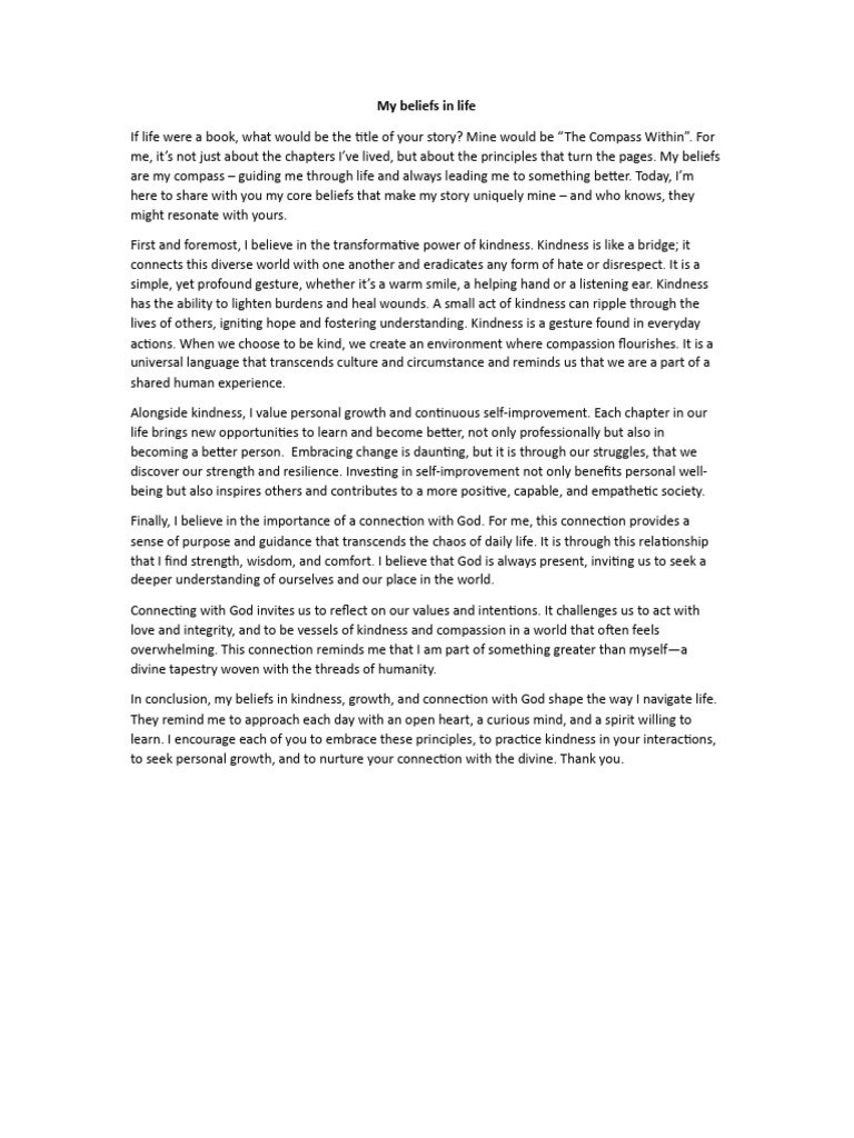My Beliefs in Life Speech | PDF