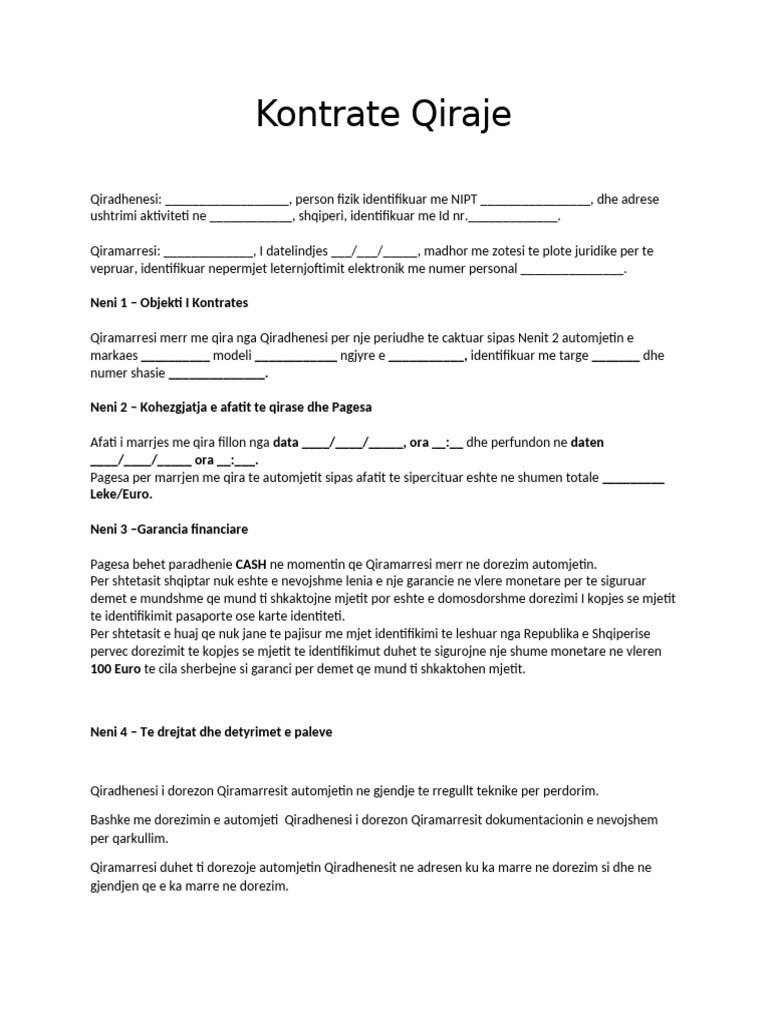 Kontrate Qiraje Makina Model 2 | PDF