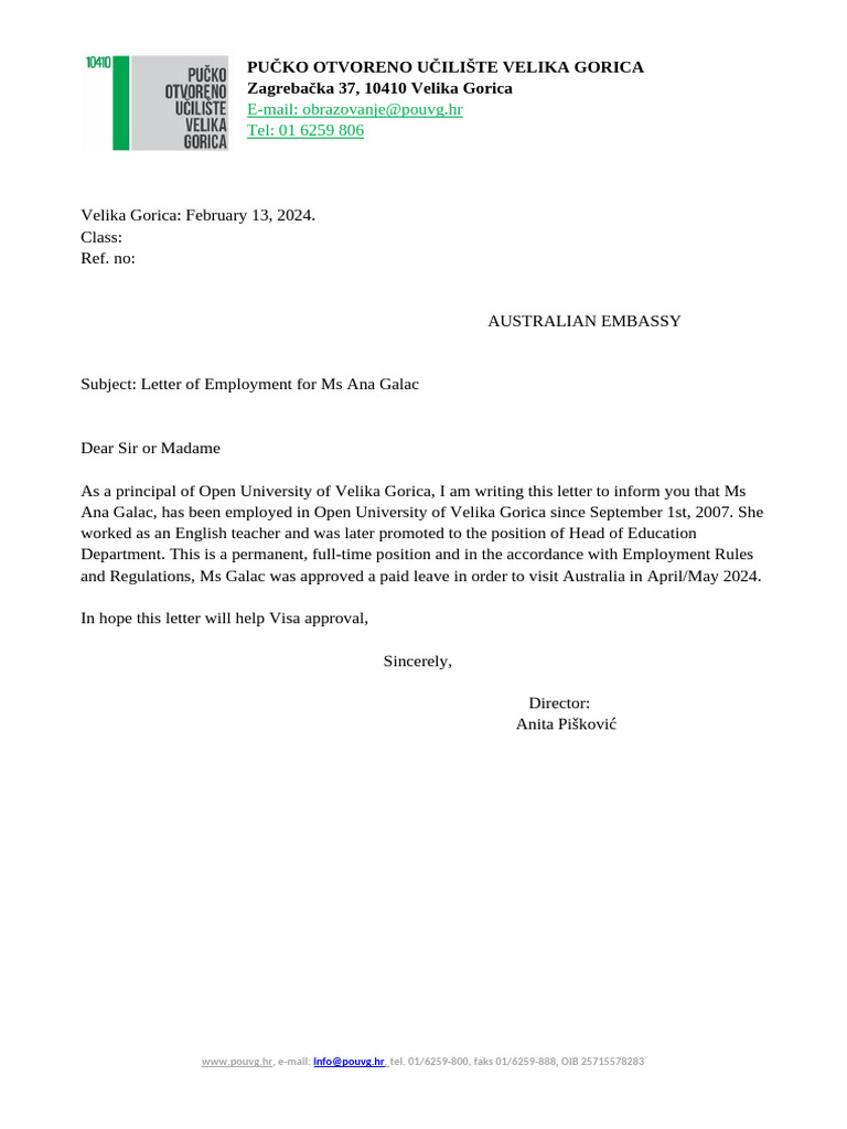 Letter of Employment | PDF