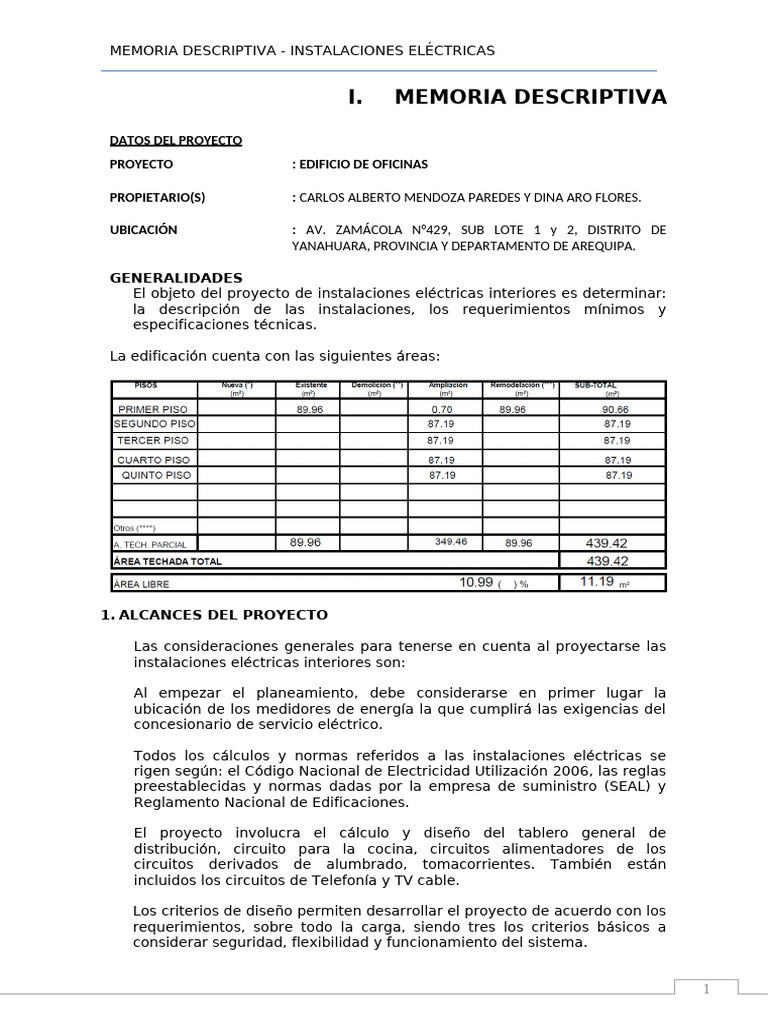 MEMORIA IIEE CARLOS MENDOZA REV 01 CORREGIDA REV 00000000111111110 (1) | PDF | Cableado ...