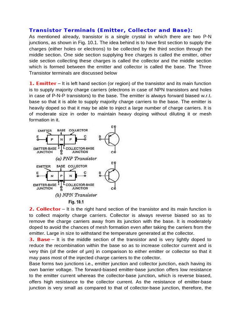 Transistor Terminals Explained | PDF | Bipolar Junction Transistor ...