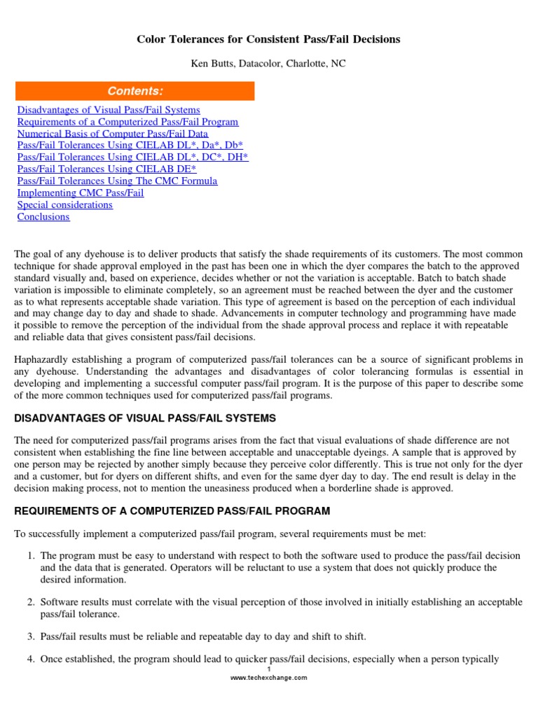 Color Tolerances For Consistent Pass-Fail Decisions | PDF | Color | Light