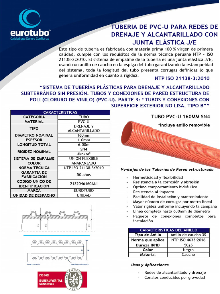 NTP Iso 21138-3 160 SN4 Con Anillo | PDF | Alcantarillado | Tubería ...