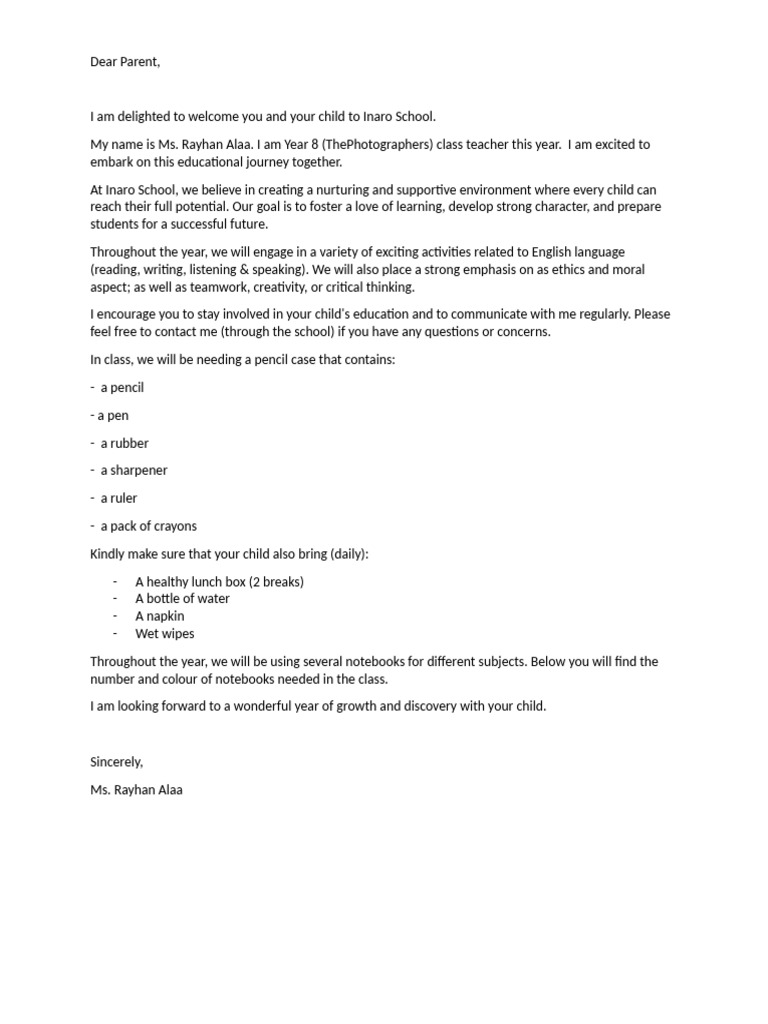 Help Letter To The Parents-1 | PDF