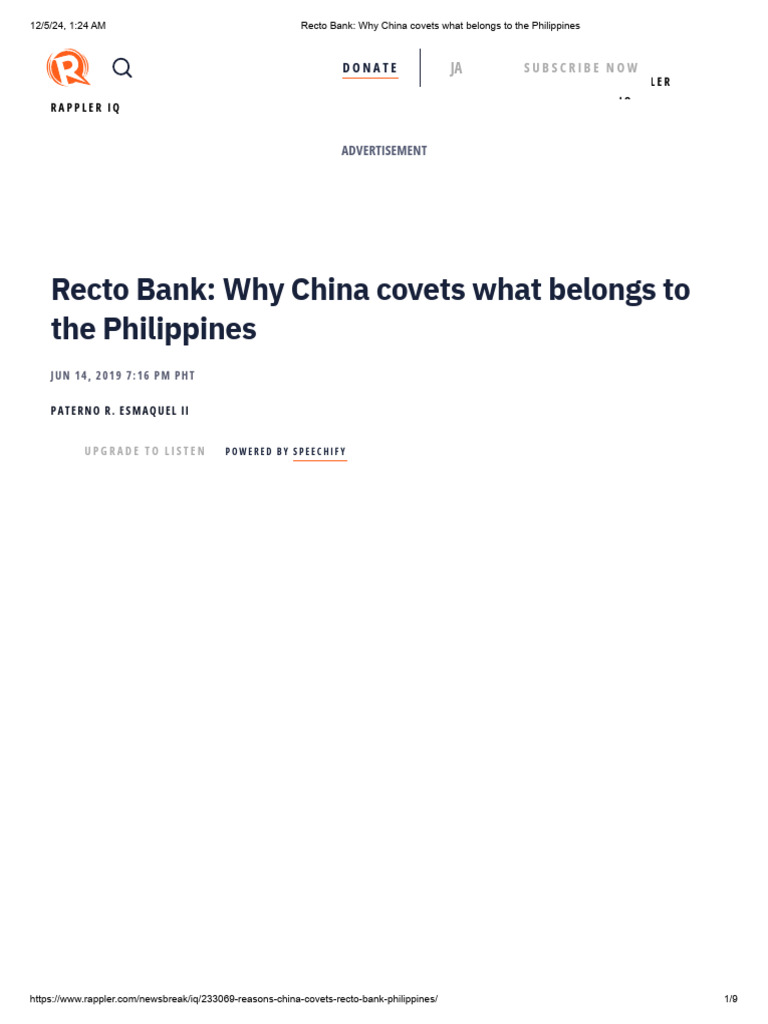 Recto Bank - Why China Covets What Belongs To The Philippines | PDF ...